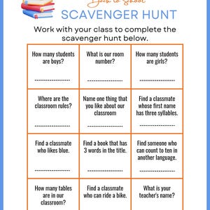 Back to School Scavenger Hunt | First Day of School Icebreaker ...