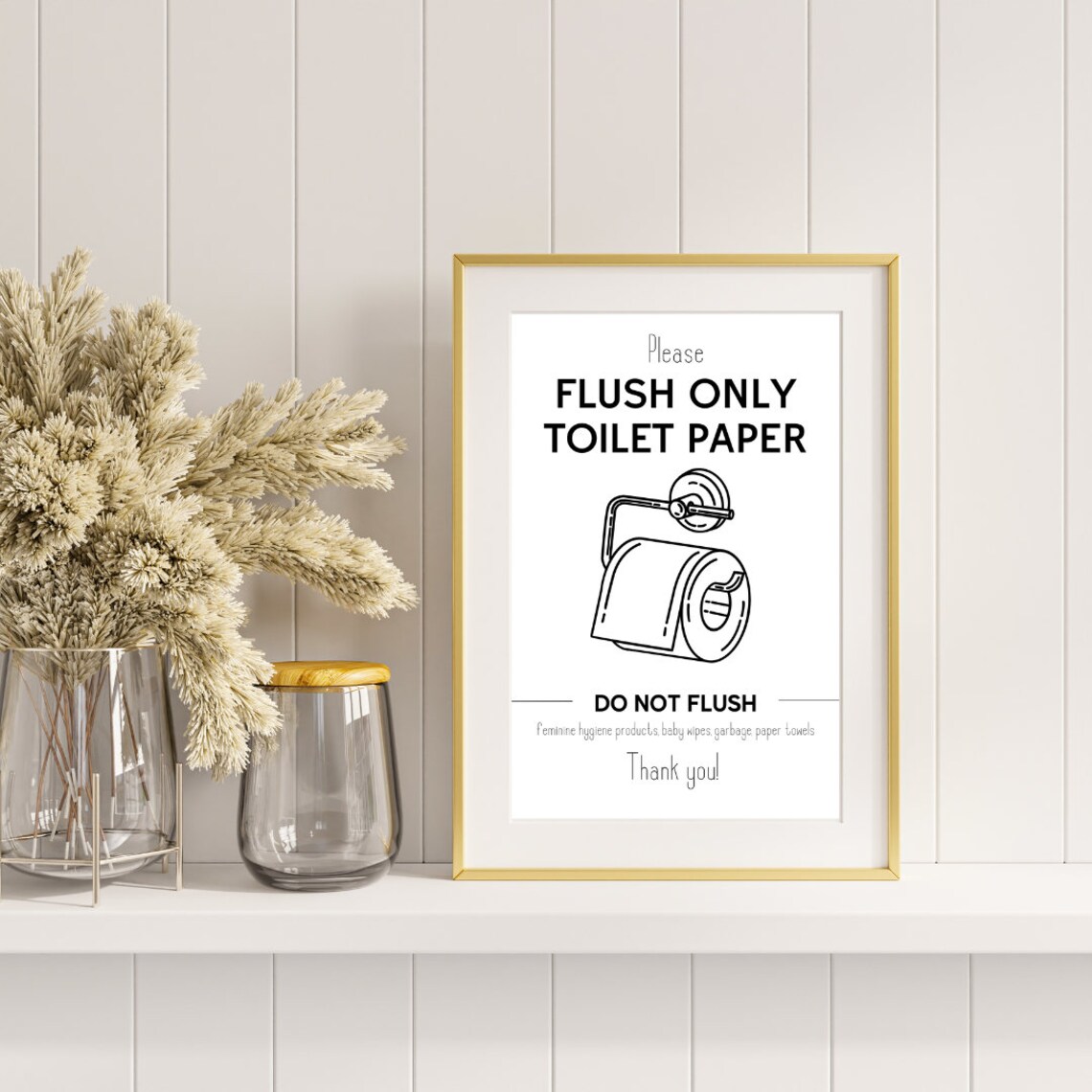 Modern Please Flush Only Toilet Paper Bathroom Sign, Airbnb Vacation ...