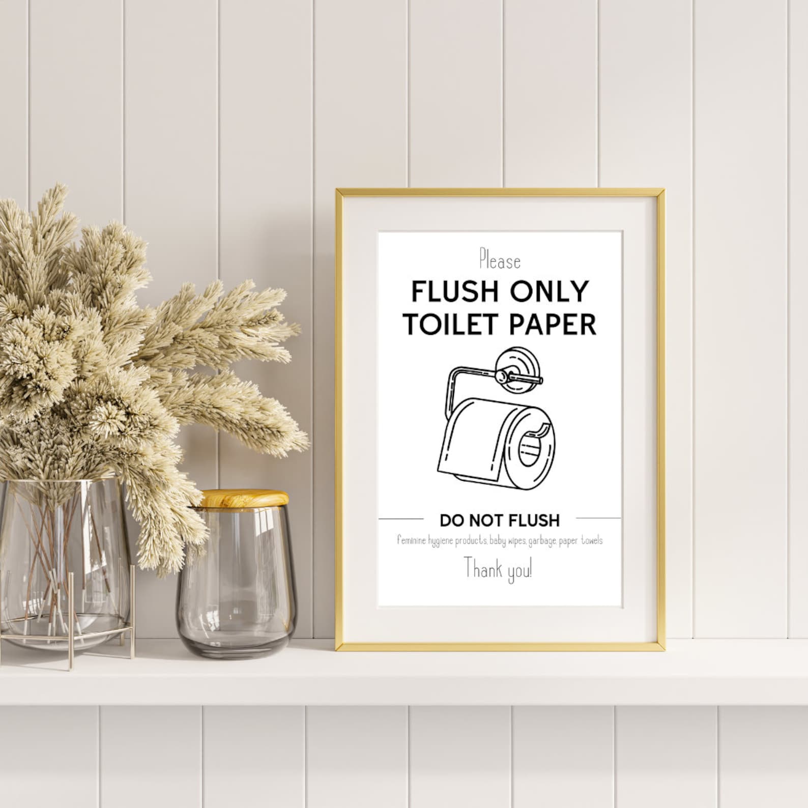 Modern Please Flush Only Toilet Paper Bathroom Sign, Airbnb Vacation ...