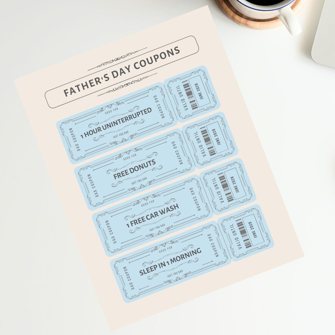 Father's Day Dad's Coupons Printable Last Minute Gift for Dad Digital ...