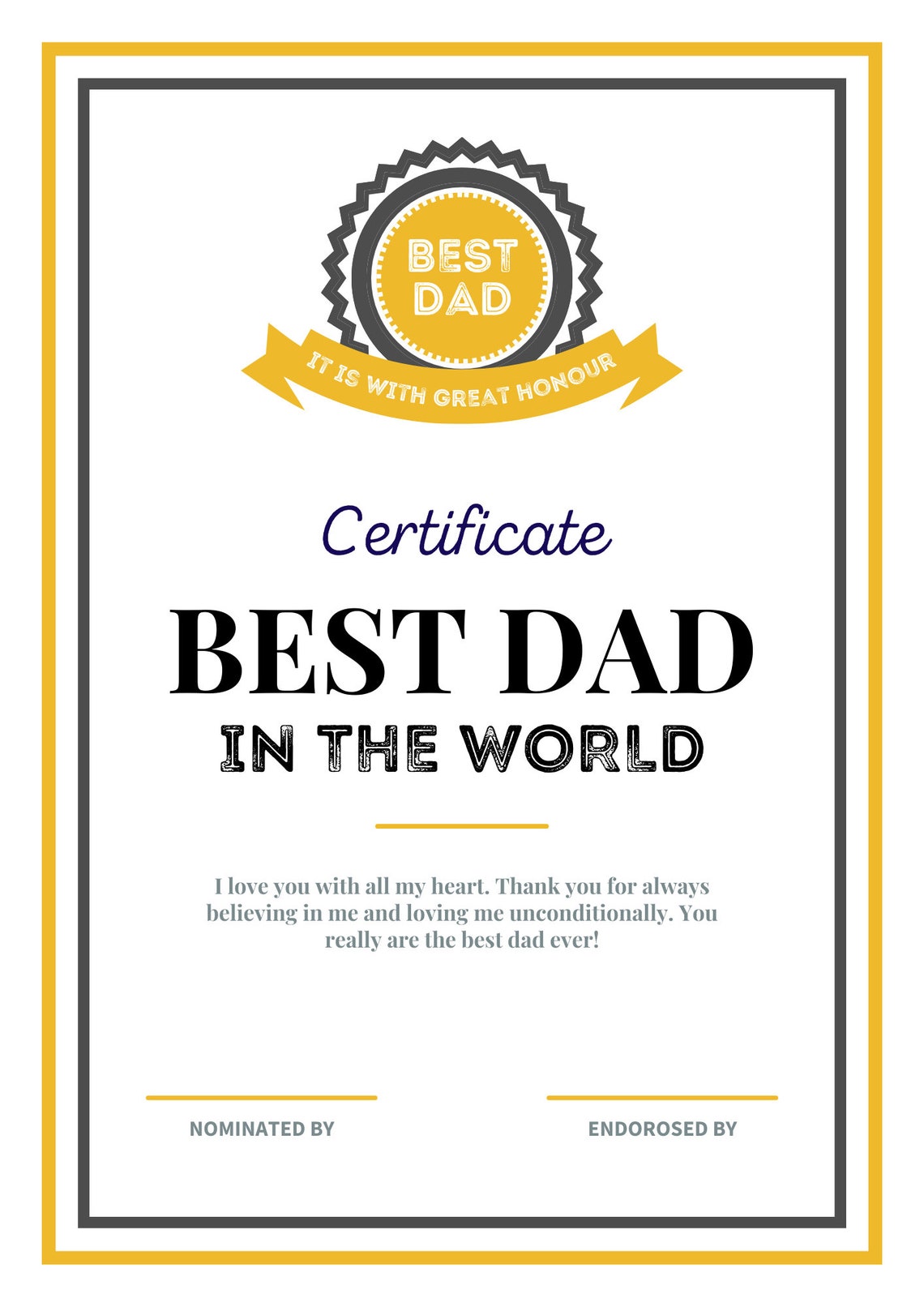 Father's Award Certificate | Best Dad in the World Gift | Printable Dad ...