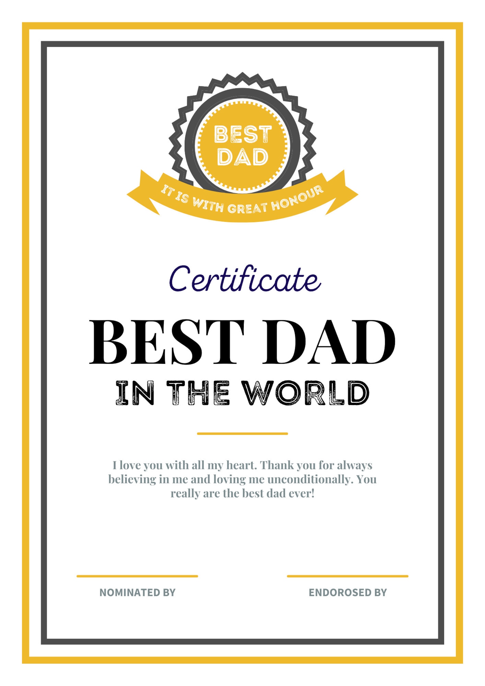 Father's Award Certificate | Best Dad in the World Gift | Printable Dad ...