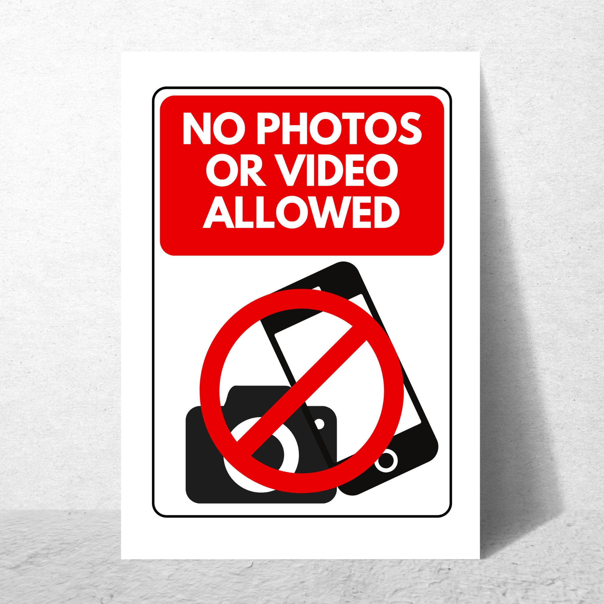 Printable No Photos or Video Allowed Sign | Instant Download | Camera ...