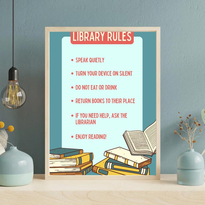 Library Rules Sign | Library Poster | School Decor | Digital Download ...