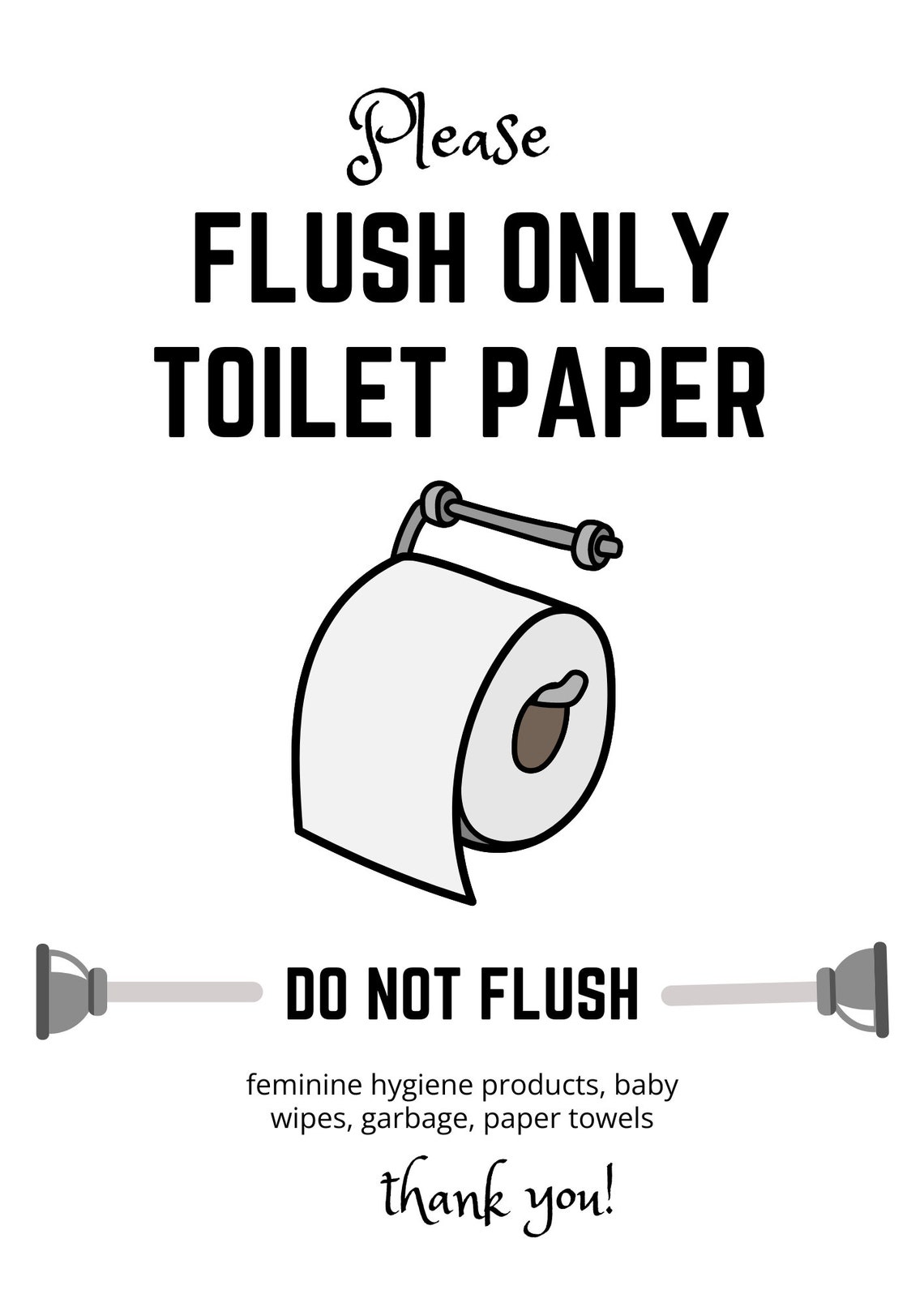 Fun Please Flush Only Toilet Paper Bathroom Sign, Airbnb Vacation ...