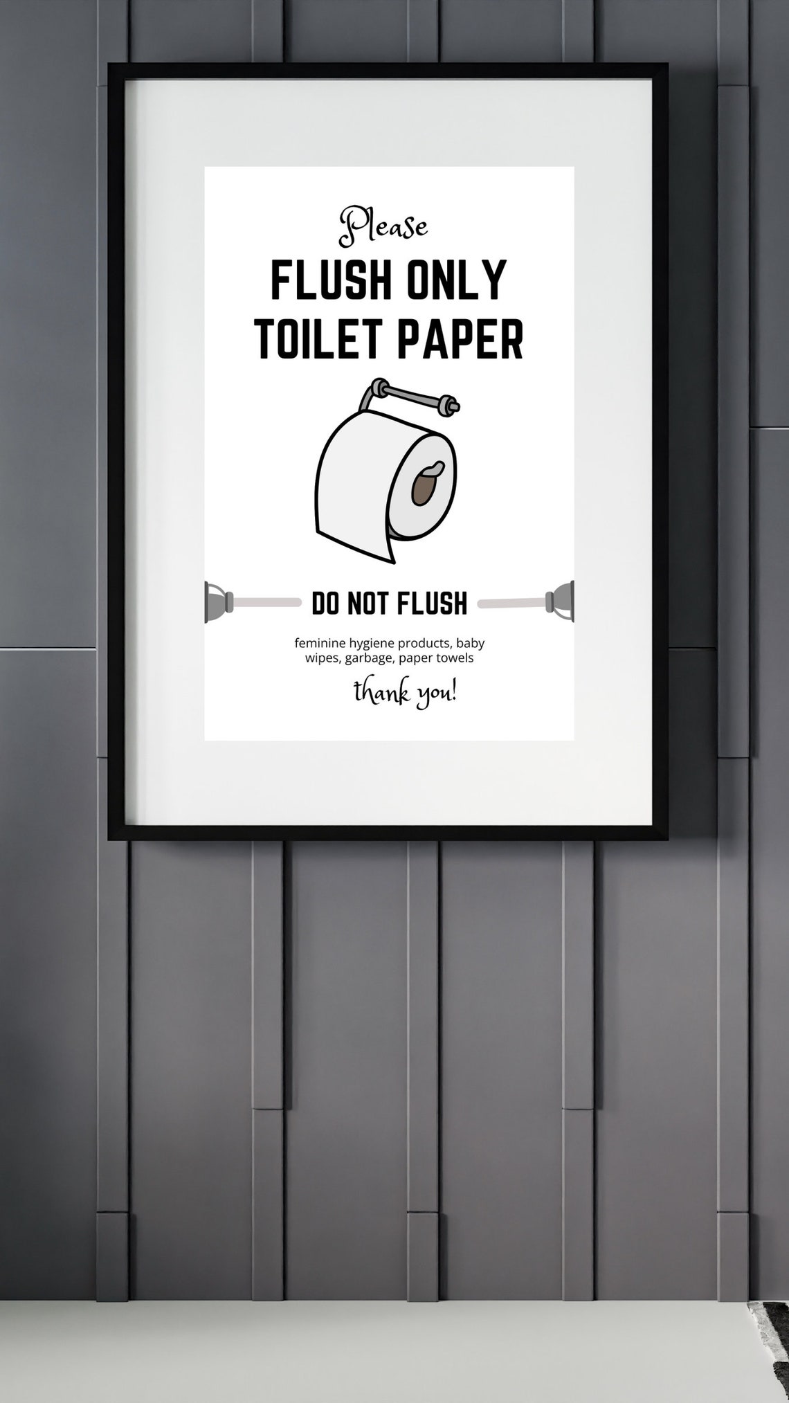 Bathroom Sign Flush Only Toilet Paper, Modern Airbnb, Vacation Rental ...