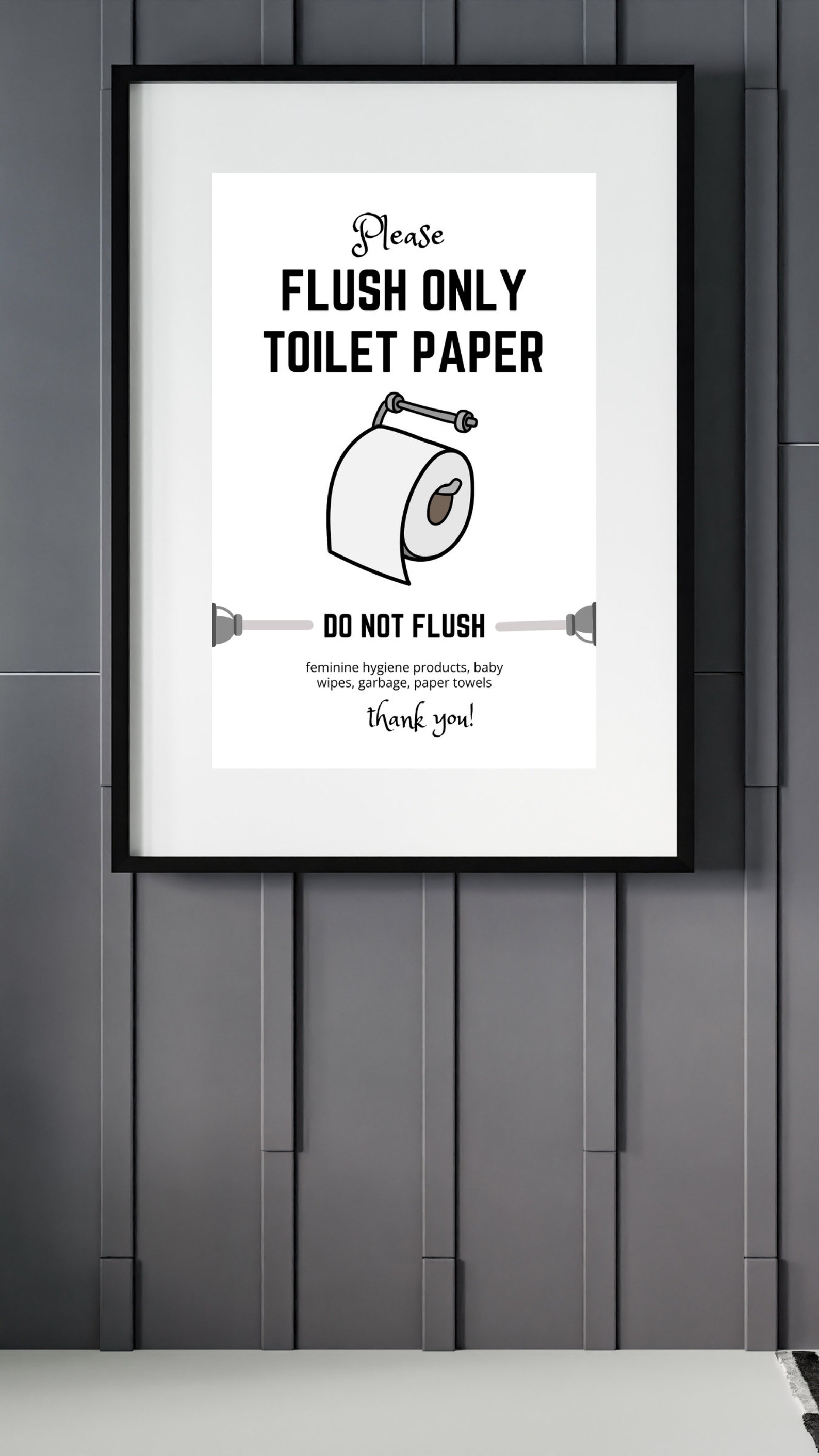 Bathroom Sign Flush Only Toilet Paper, Modern Airbnb, Vacation Rental ...