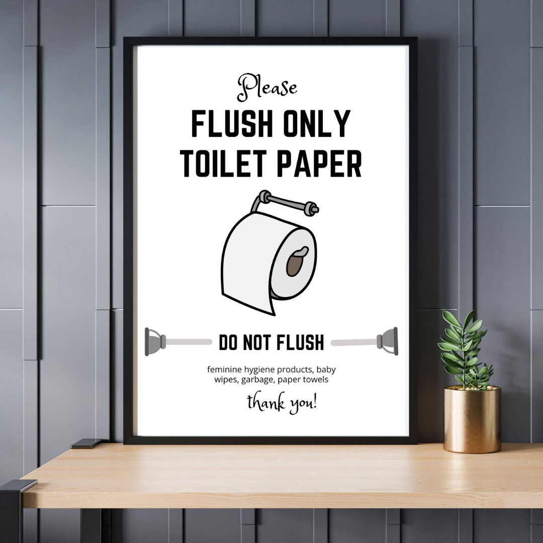 Bathroom Sign Flush Only Toilet Paper, Modern Airbnb, Vacation Rental ...