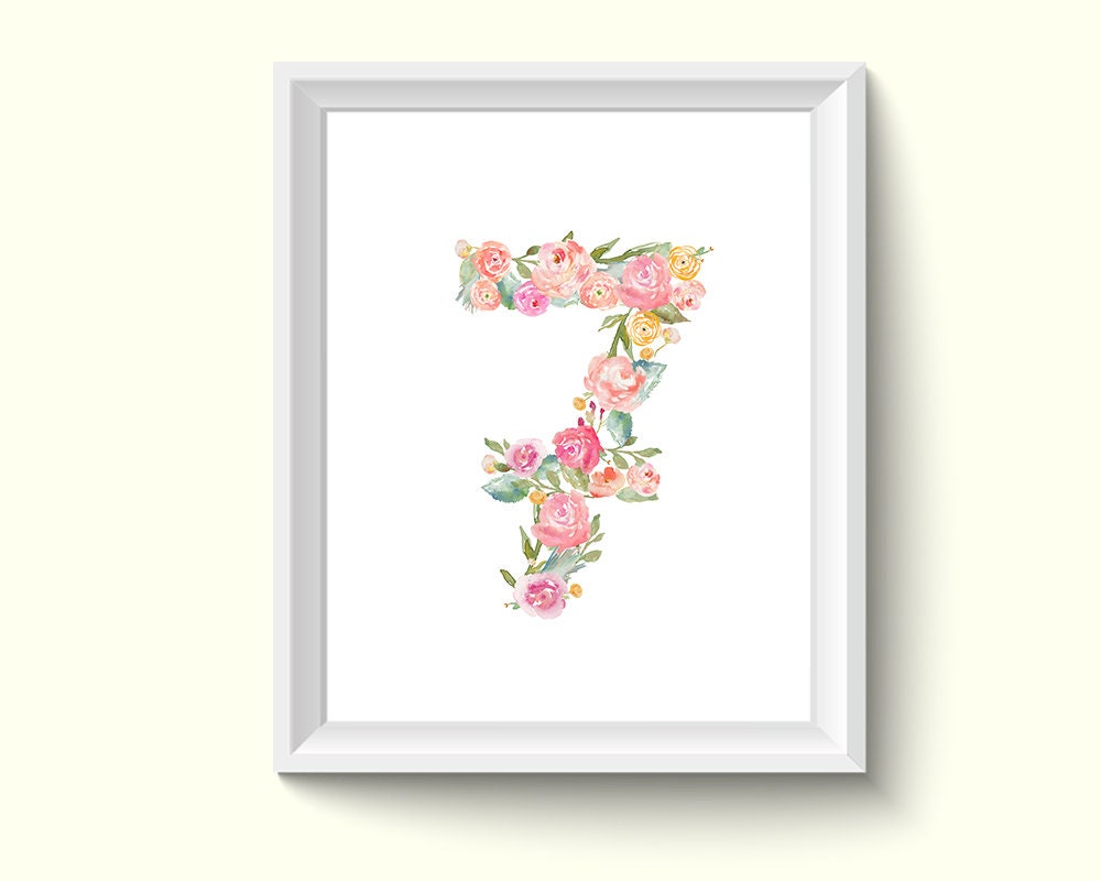 Number 7 Print Flowers Print Watercolor Print Nature Print Art - Etsy