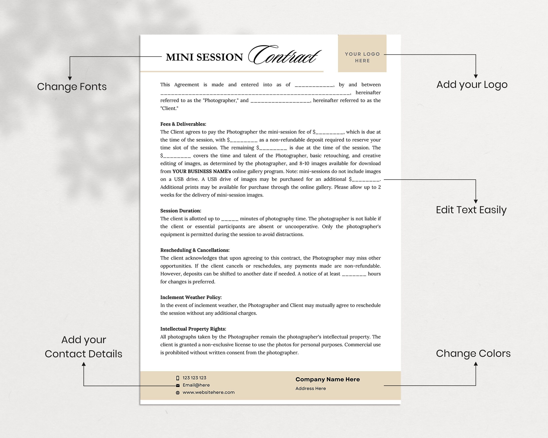 Editable Mini Session Photography Contract Template, Mini Session ...