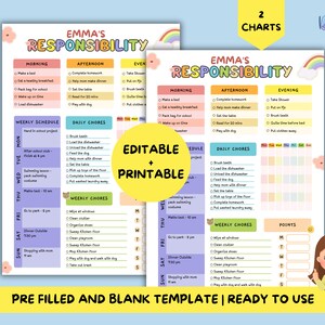Editable Kids Chore Chart: Responsibility Checklist (printable PDF) - Etsy