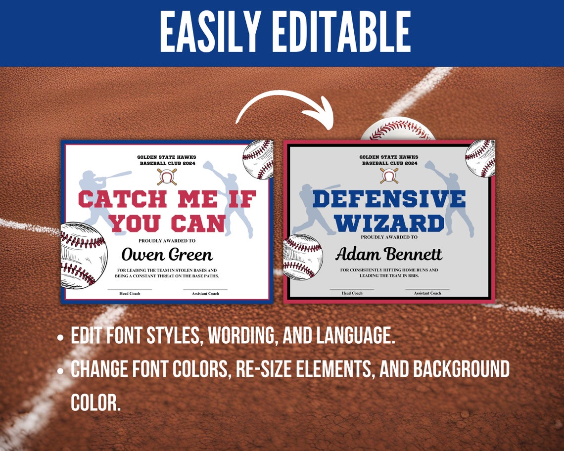 Editable Baseball Award Certificates: 35 Team Awards (PDF & Canva) - Etsy