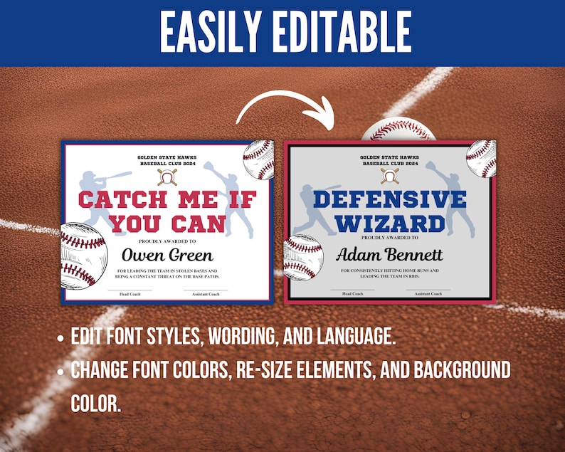 Editable Baseball Award Certificates: 35 Team Awards (PDF & Canva) - Etsy
