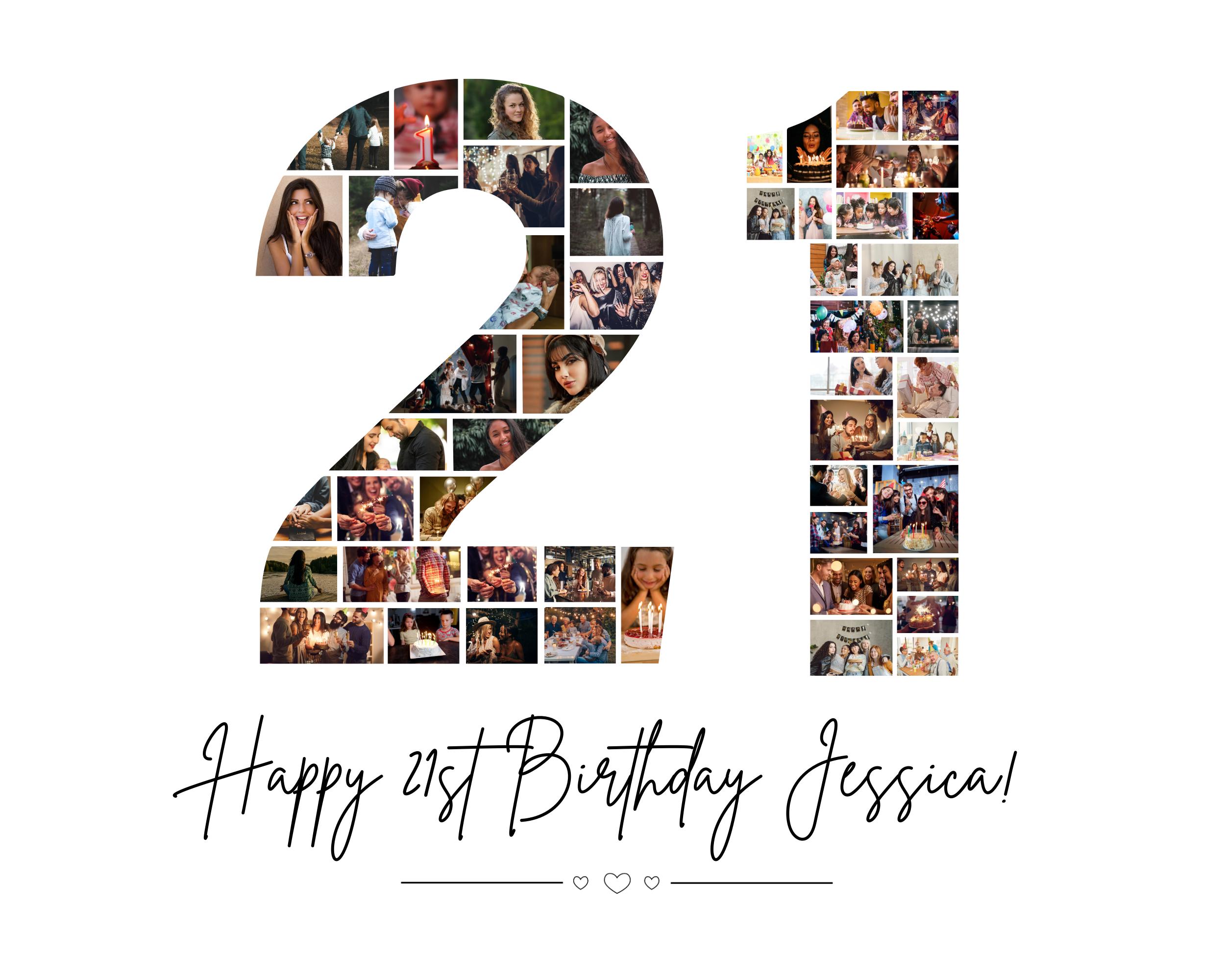 21st Birthday Photo Collage, Birthday Number 21 Printable, 21st ...