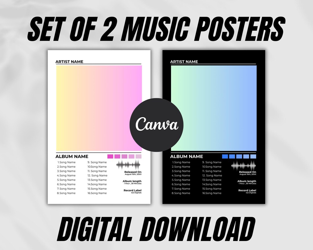 Album Cover Poster Canva Template, Album Poster Canva, Gift Idea, Customizable Digital Music ...