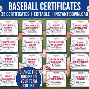 Editable Baseball Award Certificates: 35 Team Awards (PDF & Canva) - Etsy