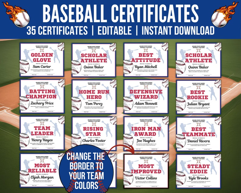 Editable Baseball Award Certificates Baseball Team Awards Baseball End ...