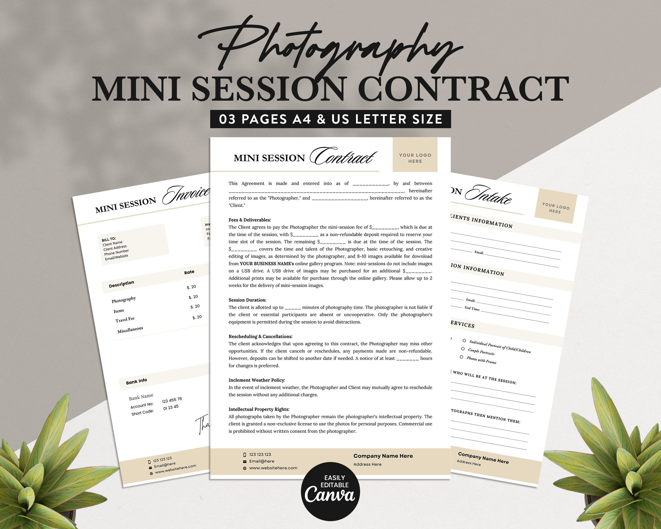 Editable Mini Session Photography Contract Template, Mini Session Photography Forms, Mini ...