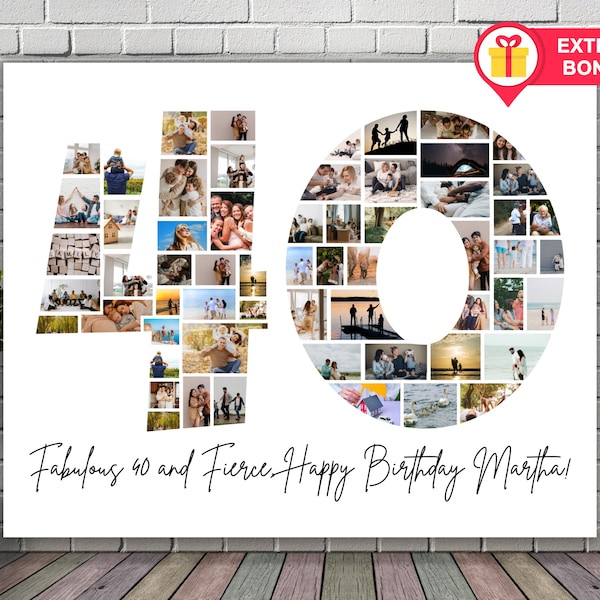 Custom 40th Birthday Photo Collage Canva Template 40th Birthday Gift ...