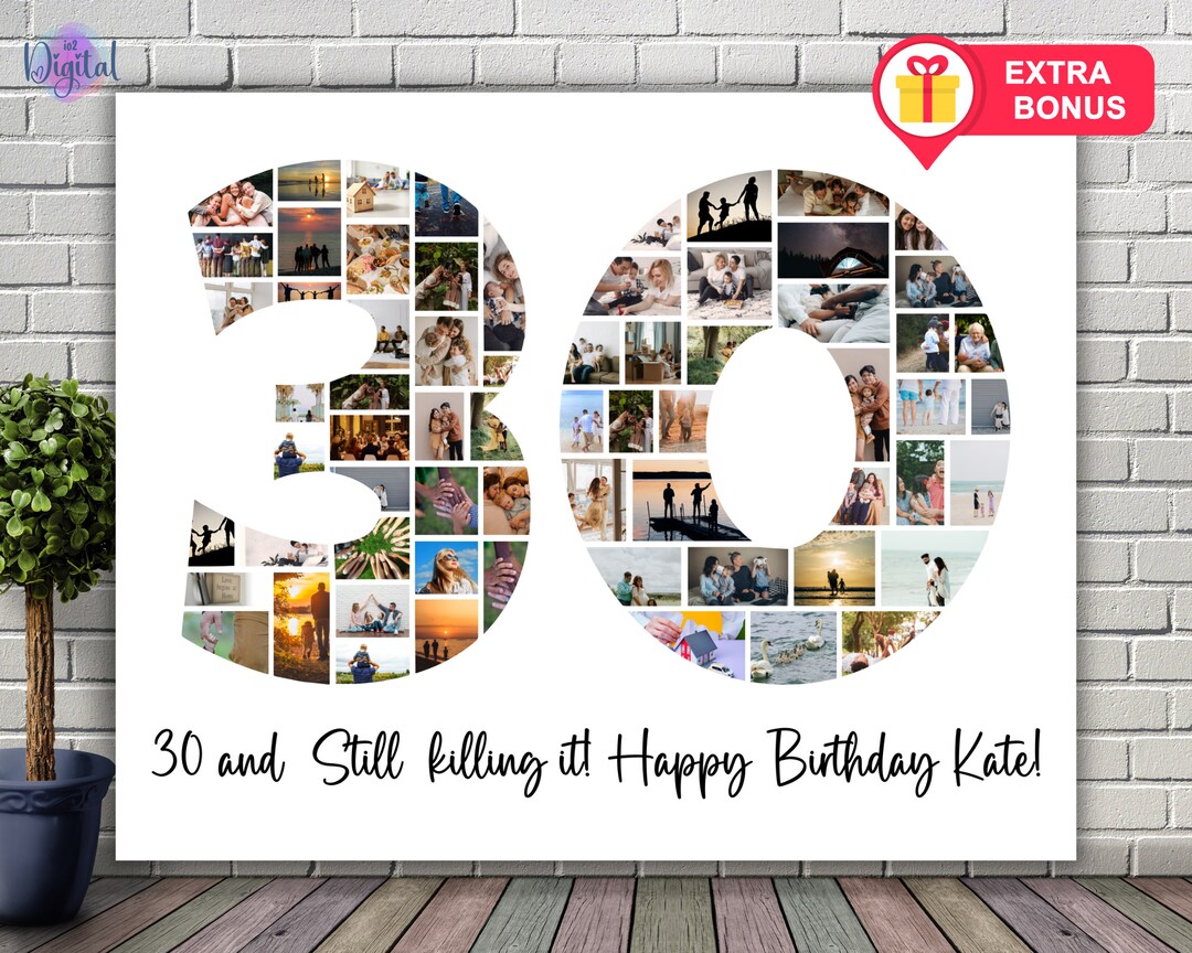30th Birthday Photo Collage Template, Personalized Gift, Number Collage ...