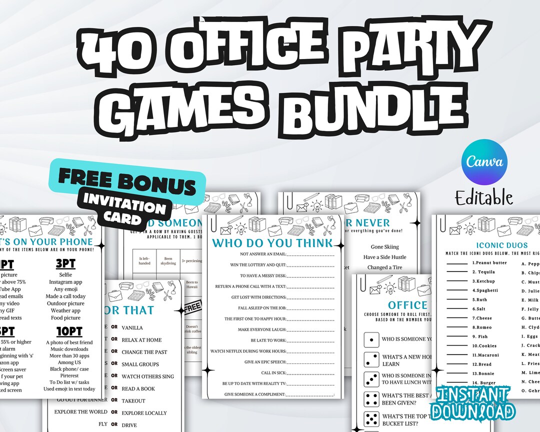 40 Office Party Game MEGA BUNDLE, Work Party Games, Printable Office ...
