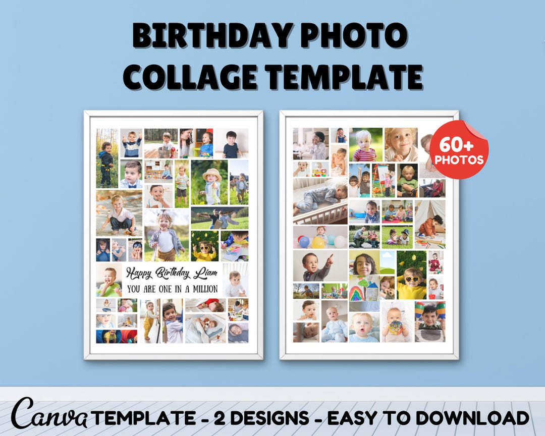 Birthday Photo Collage Template, Photo Gift Collage Template for 45 ...