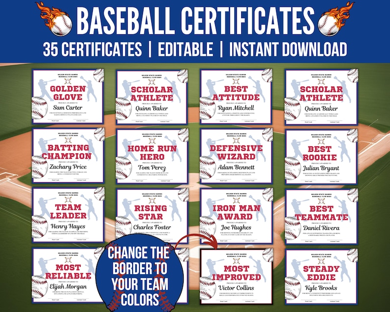 Editable Baseball Award Certificates Baseball Team Awards Baseball End ...