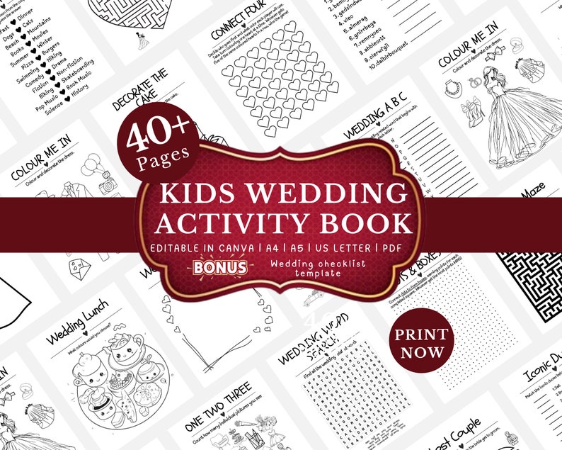 Kids Wedding Activity Book: 40+ Games & Coloring Pages (PDF, Canva ...