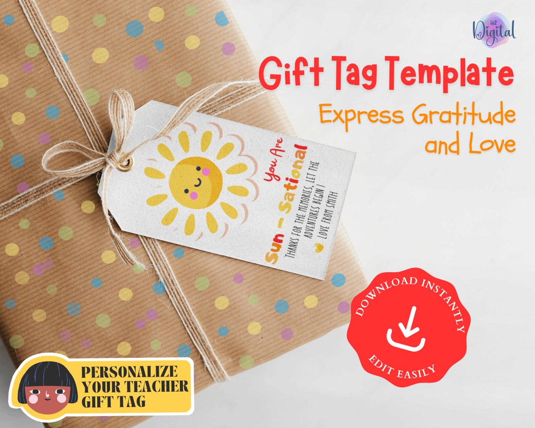 Teacher Appreciation Gift Tag, Summer Sun, Sunshine Thank You, Editable ...