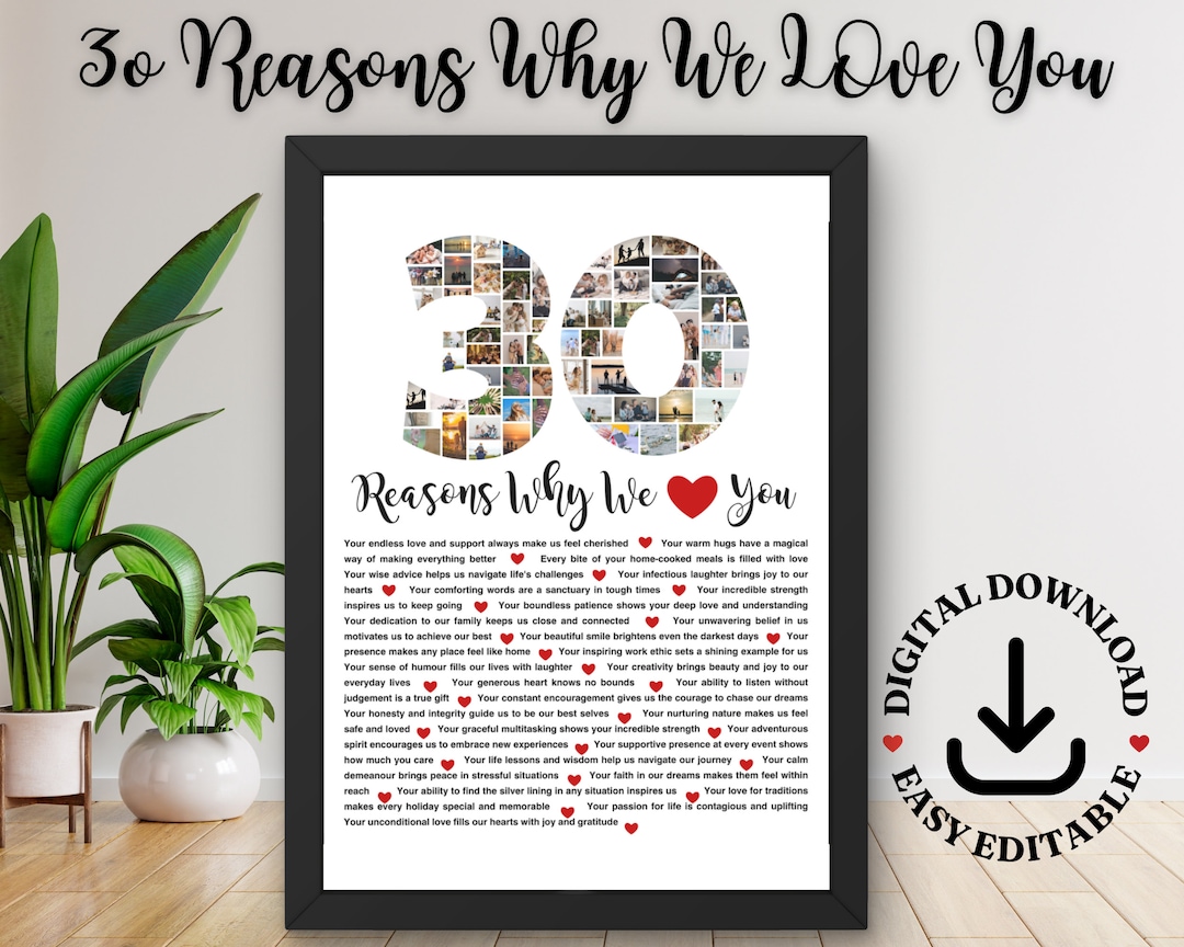 30 Reasons Why We Love You Photo Collage Canva Template Wedding ...