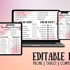 Birthday Girl Trivia Game: Pink Party Quiz (editable Printable) - Etsy