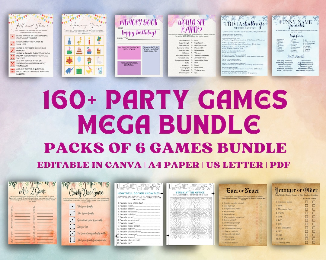 160+ Birthday Party Games Mega Bundle: Trivia, Word Scramble (canva ...