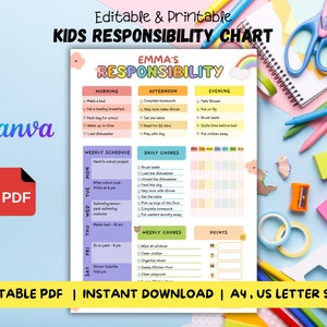 Editable Kids Chore Chart: Responsibility Checklist (printable PDF) - Etsy