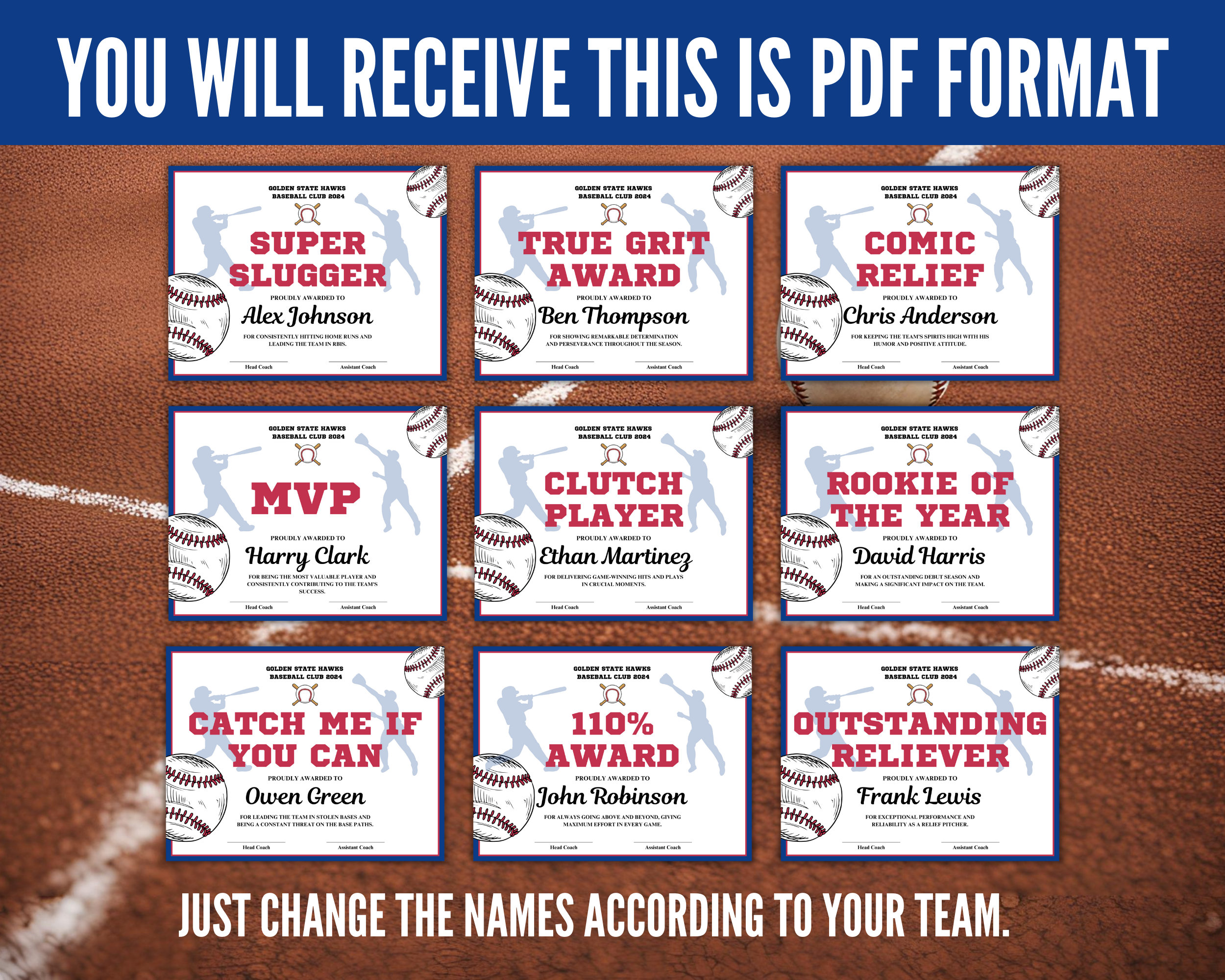 Funny Baseball Awards Certificates