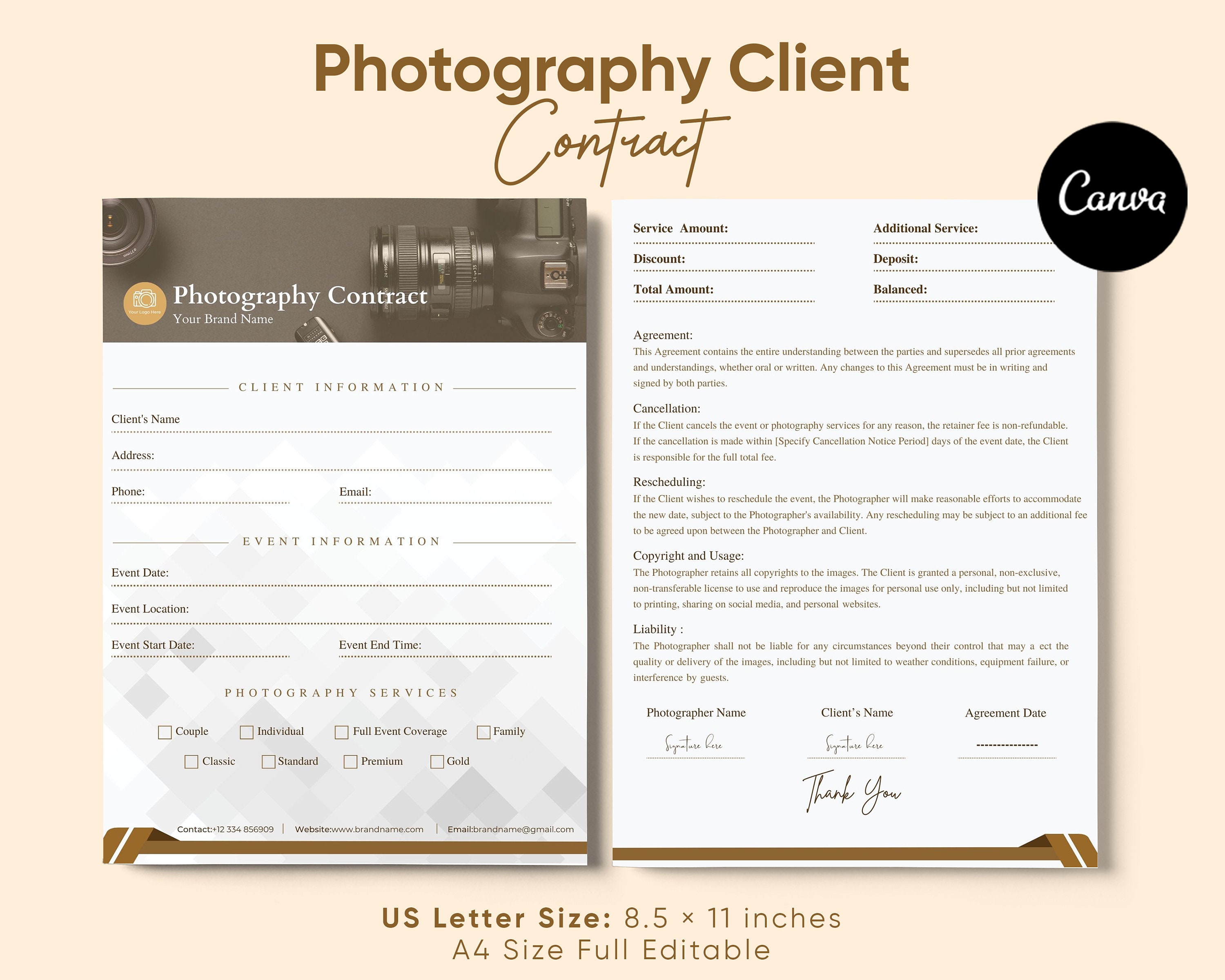 Wedding Photography Contract Template Photography Forms Contract for ...