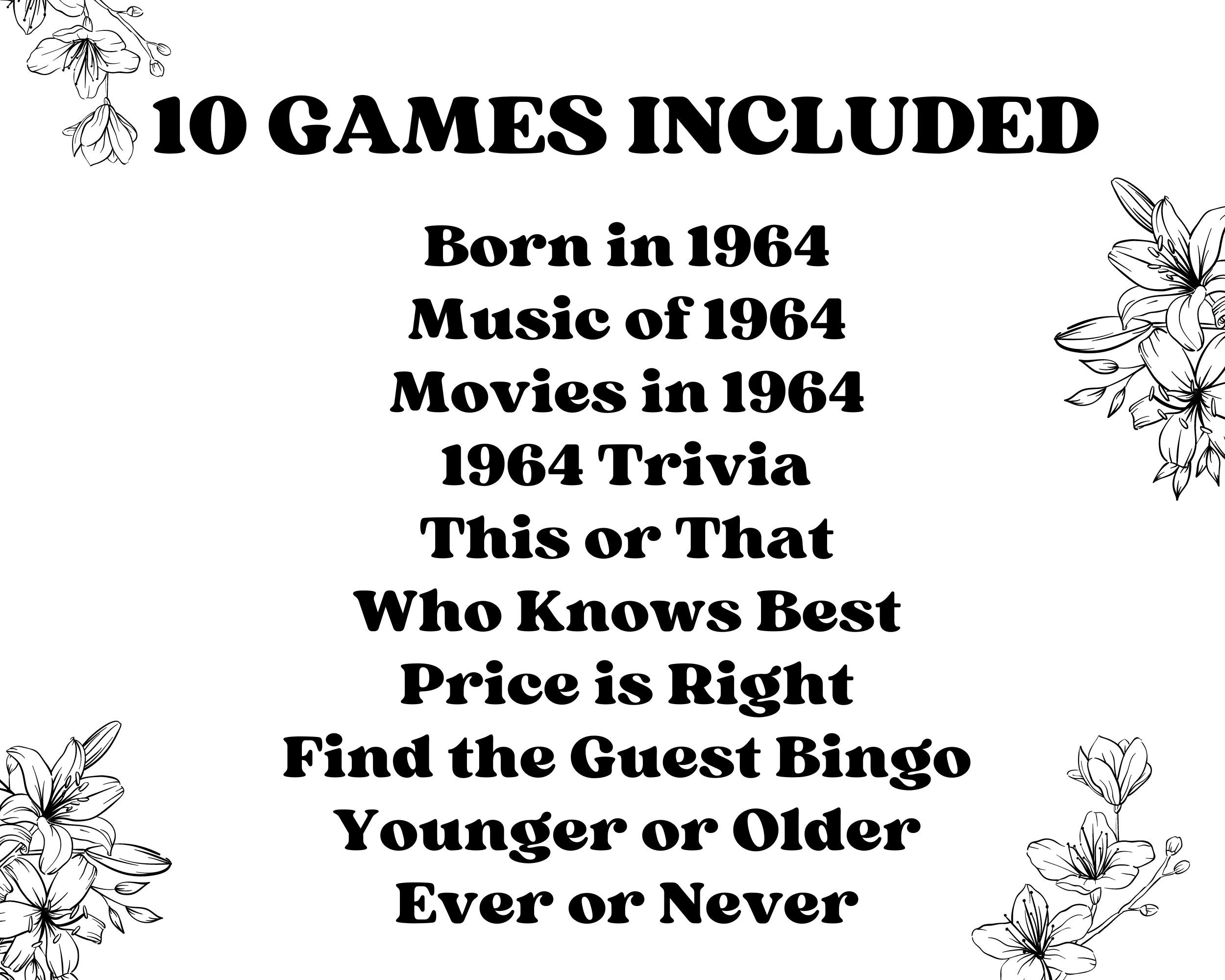 60th Birthday Games Bundle, Born in 1964 Birthday 60 Year Old Men Women ...