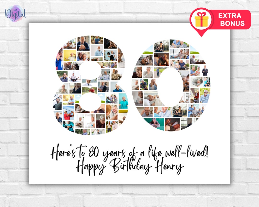 80th Birthday Photo Collage Template: Personalized Canva Gift (digital ...