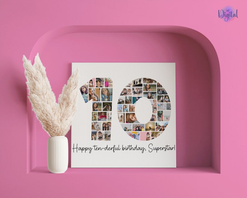 10th Birthday Number 10 Photo Collage Printable Canva Frame Template ...