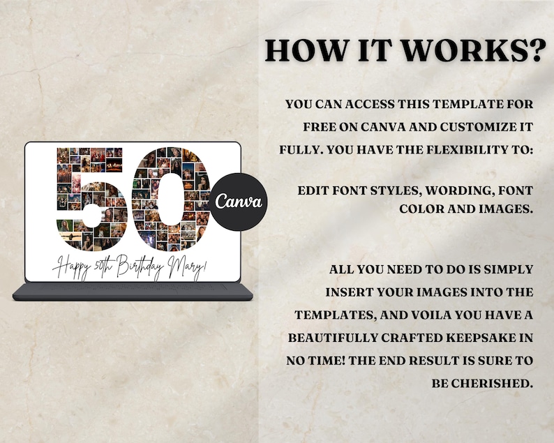 50th Birthday Photo Collage Gift: Personalized Number Template (canva ...
