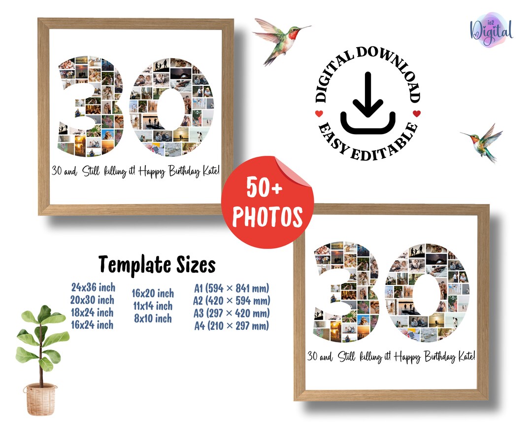 30th Birthday Photo Collage Template: Personalized Canva Gift (digital ...