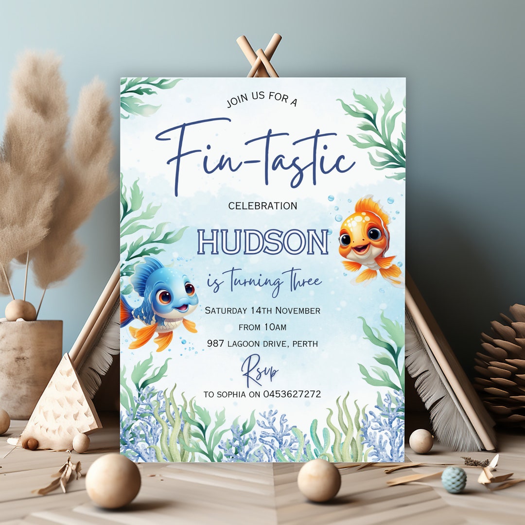 Fin-tastic Fish Birthday Party Invitation, Our Little Fishy, Kids Fish ...