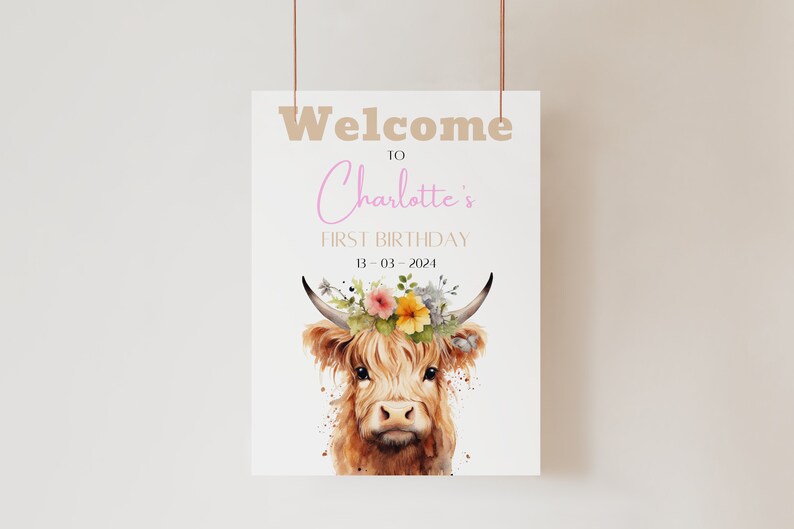 Highland Cow Birthday Party Welcome Sign, Cow Welcome Board, Highland ...