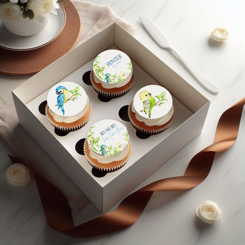Bird Birthday Cupcake Toppers, Cockatoo and Parrot Cupcake Topper, Boys ...