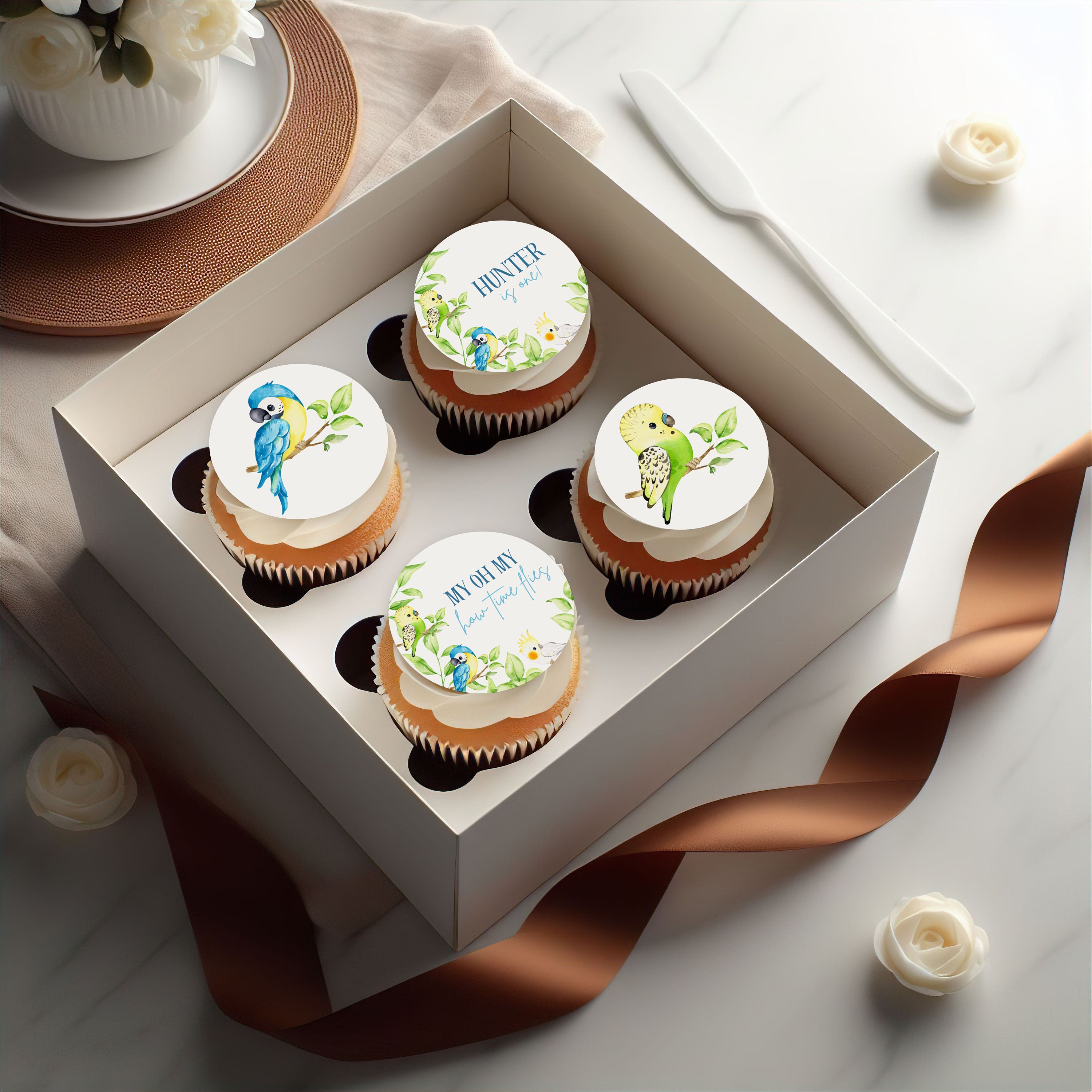 Bird Birthday Cupcake Toppers, Cockatoo and Parrot Cupcake Topper, Boys ...
