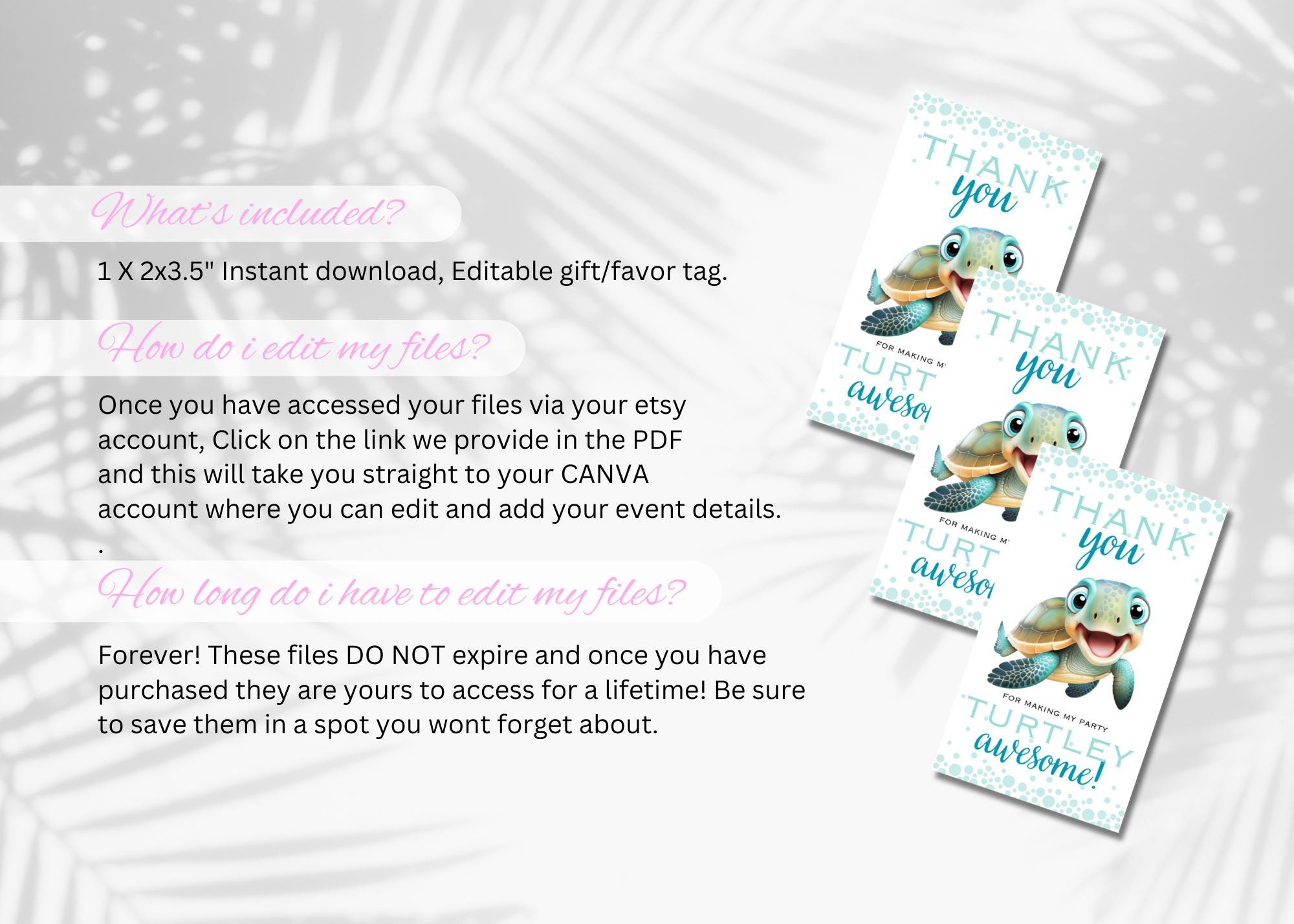 Turtle Thank You Gift Tag, Turtley Awesome Birthday Party Gift Tag ...