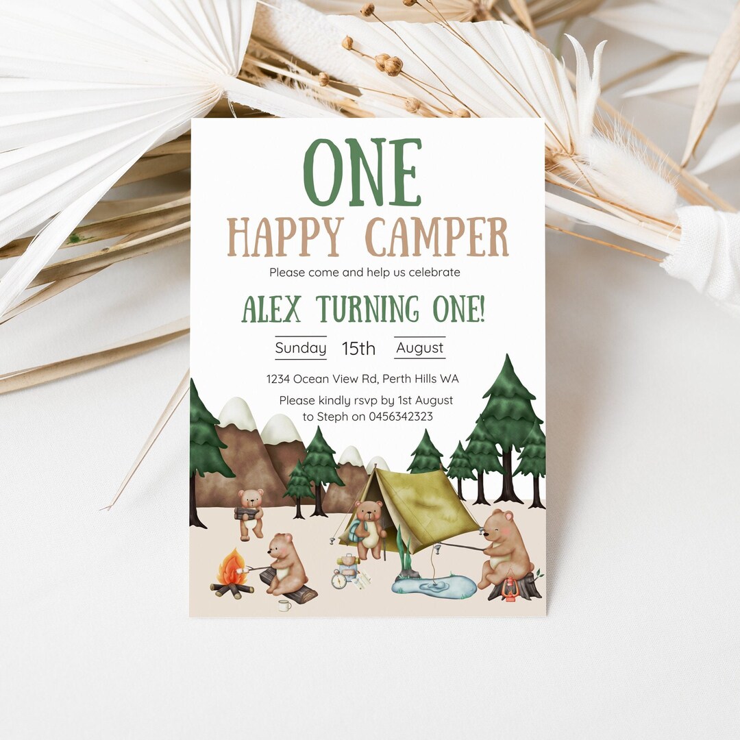 Editable One Happy Camper Invitation the Adventure Awaits Invitation ...
