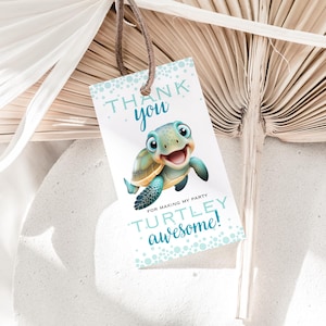 Turtle Thank You Gift Tag, Turtley Awesome Birthday Party Gift Tag ...