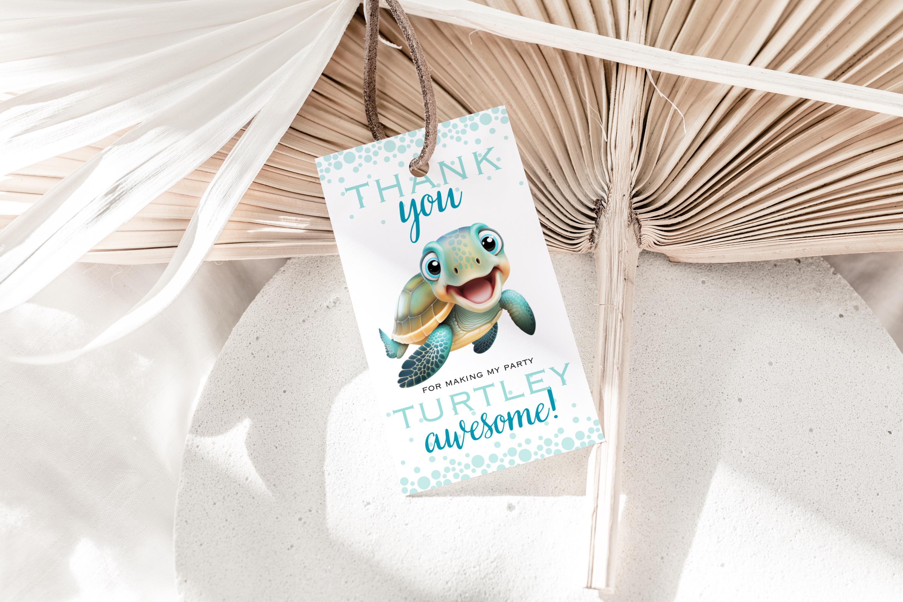 Turtle Thank You Gift Tag, Turtley Awesome Birthday Party Gift Tag ...