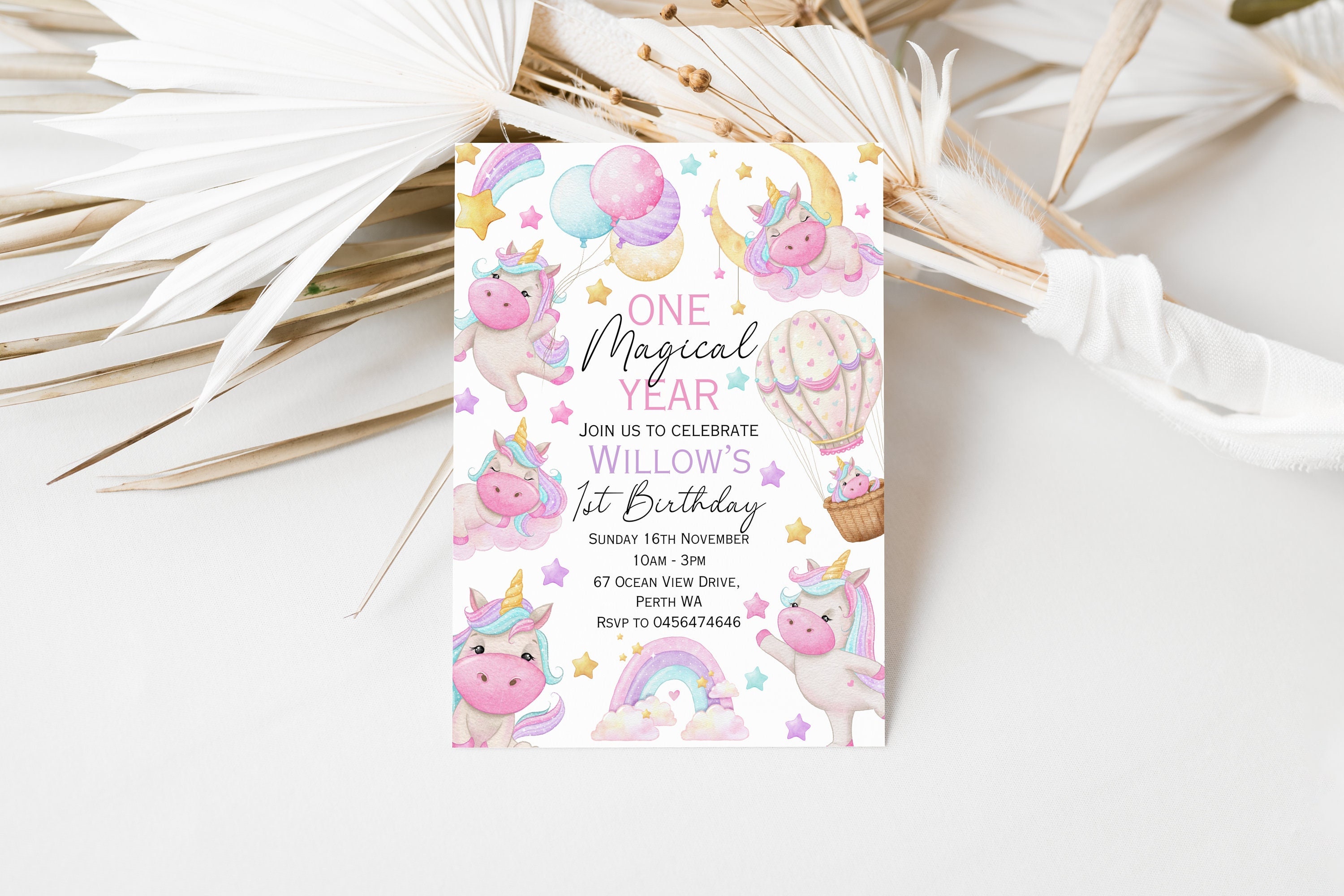 Editable Unicorn Birthday Invitation Unicorns and Rainbows Invitation ...