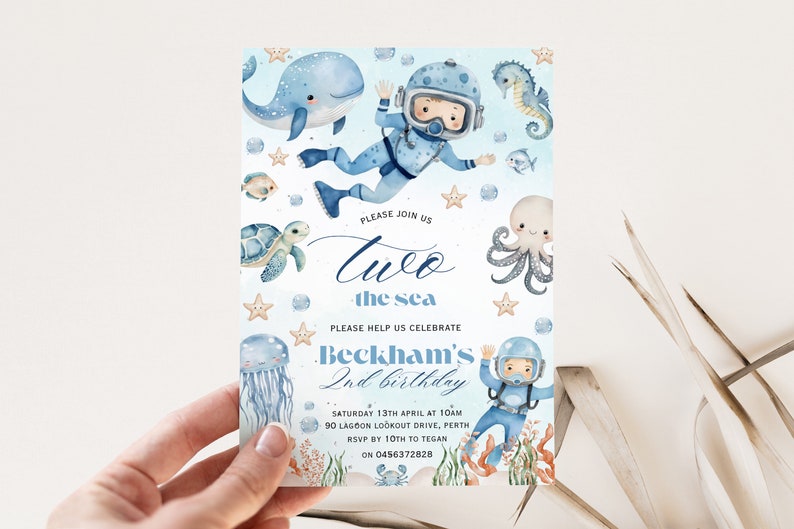 Under the Sea Birthday Invitation, Two the Sea Boys Birthday Invite ...